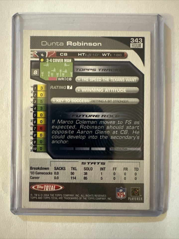 2004 Topps Total Dunta Robinson Rookie Card RC 343 Texans | eBay