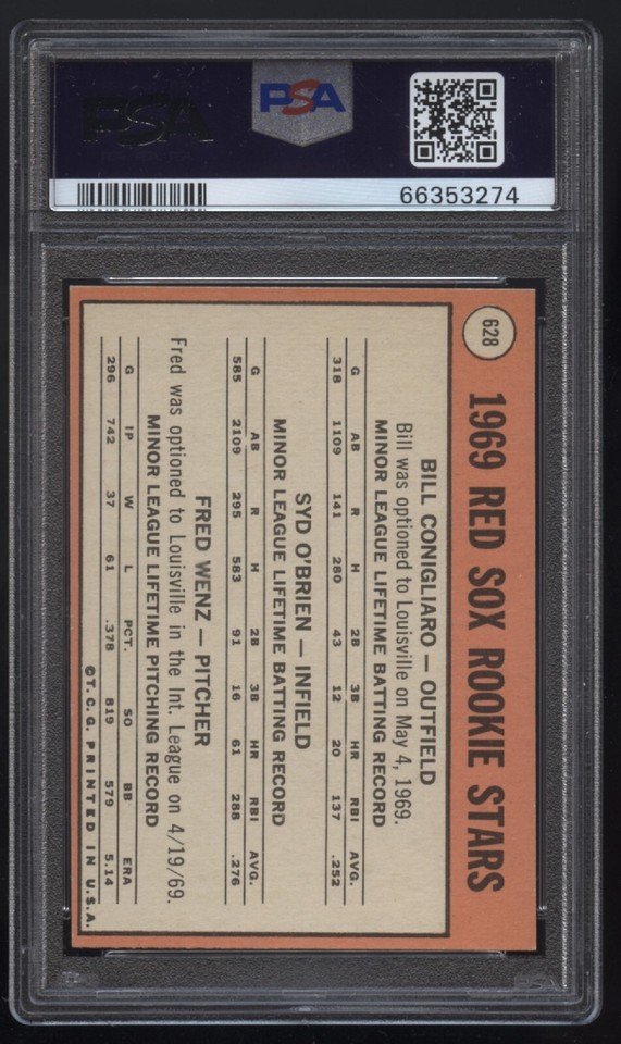 1969 Topps Red Sox Rookies Bill Conigliaro Syd O'Brien Fred Wenz #628 ...