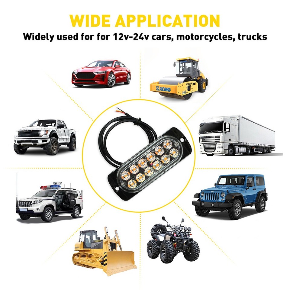 4x Amber 12 LED Strobe Truck Light Bar Hazard Beacon Bright BSD ...