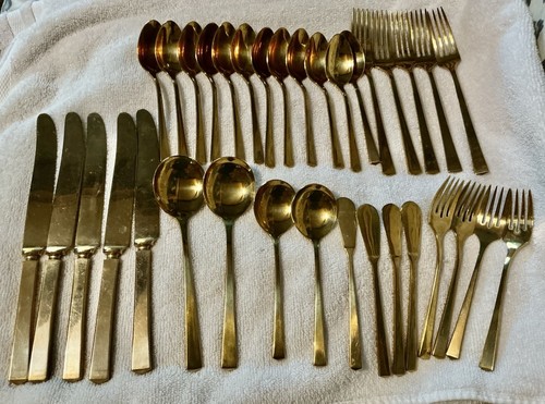 Dirilyte Dirigold FLORENTINA Flatware Set of 34 Pcs with Round Gumbo ...
