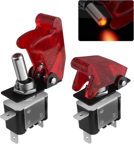 2PCS 12V Toggle Switch with Cover,3 Pin Rocker Toggle Switch Guard ON ...