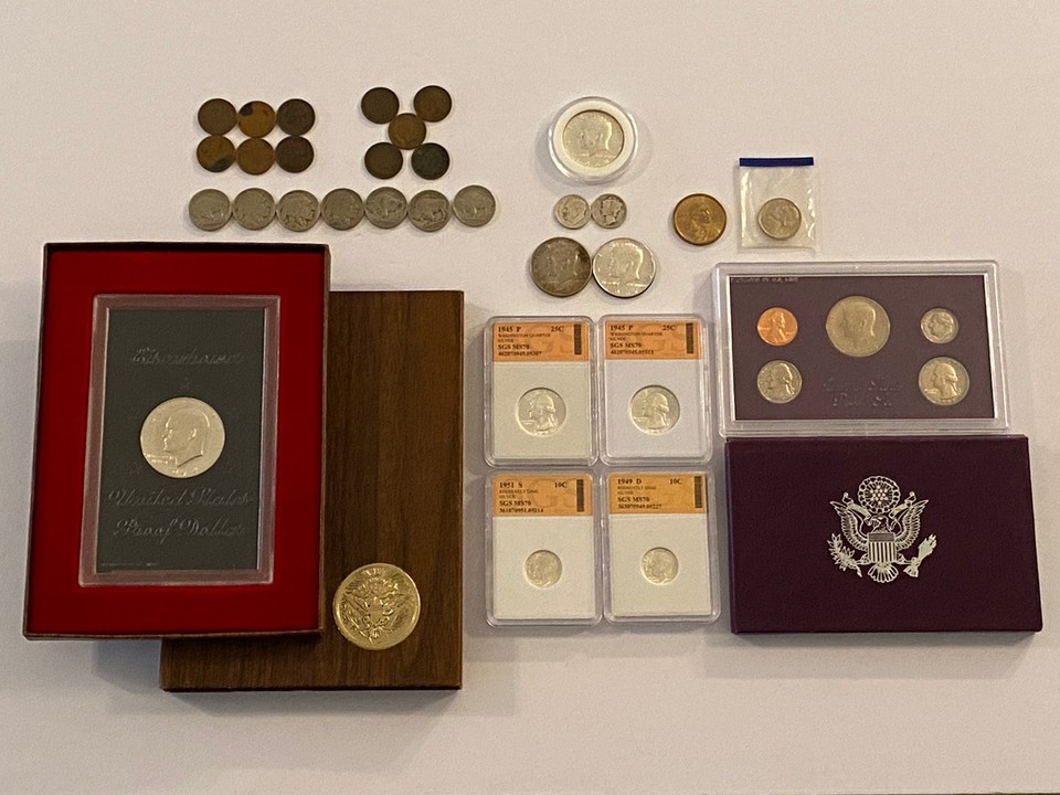 Mixed US Coin Lot Silver Quarters, Dimes, Dollars, Indian Head, Buffalo ...
