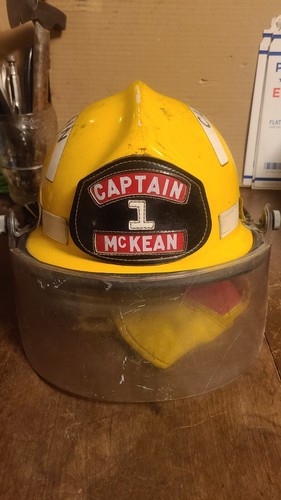 Vtg Cairns & Bros Fire Fighter Firemen Helmet Captain McKean pa leather ...