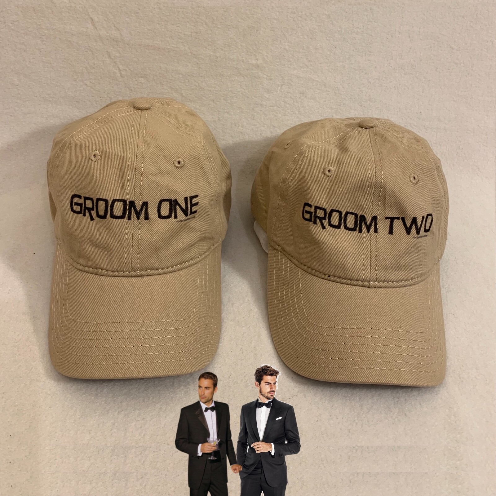 Groom 1 Groom 2 Hat Set OS 100% cotton Gently used on just one day ...