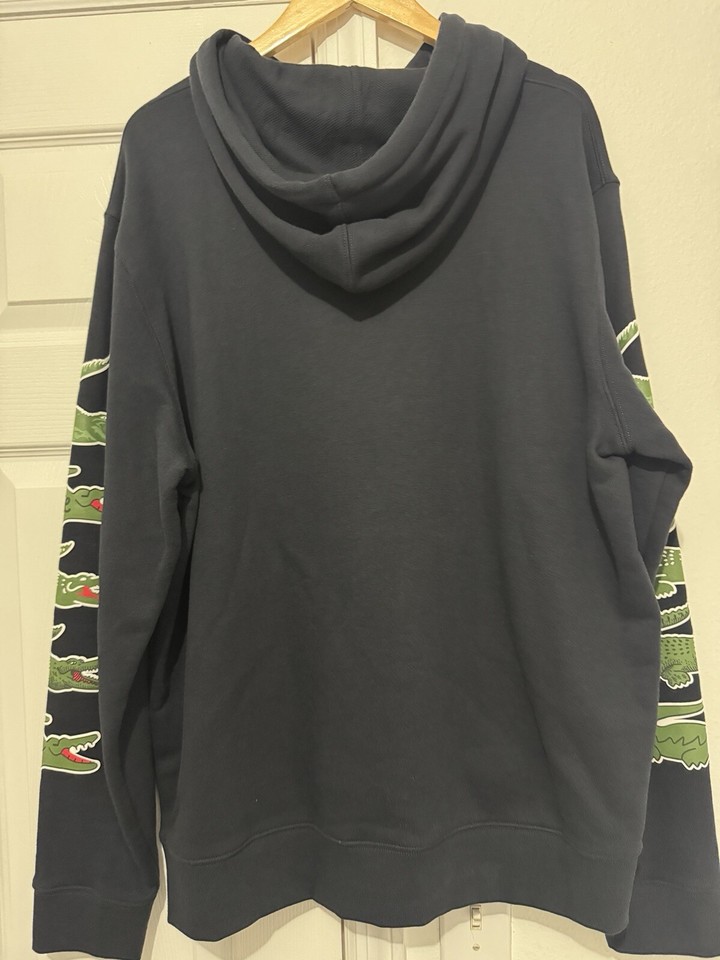 LACOSTE STACK CROCODILE LOGO PULLOVER HOODIE MED STACKED DARK NAVY BLUE ...