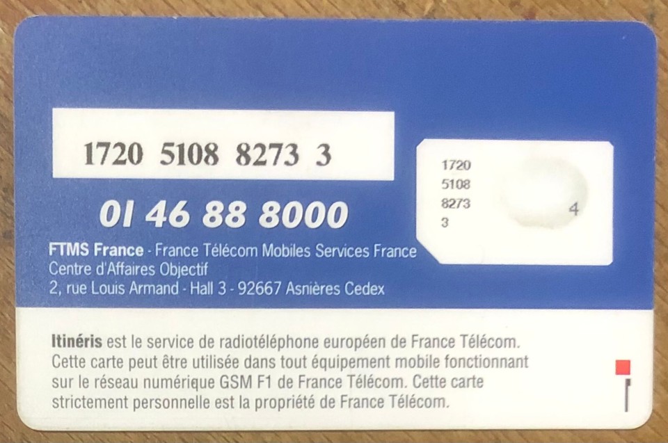 ITINERIS FRANCE TELECOM MOBILE ORANGE CARTE SIM GSM TELECARTE SCHEDA ...