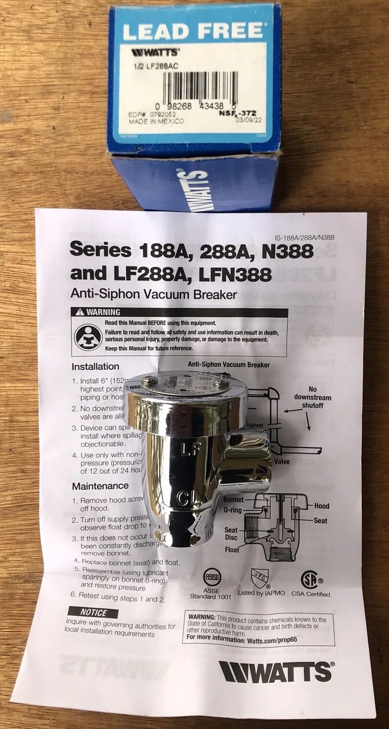 Watts 288a Vacuum Breaker 1/2 In. Chrome Lead for sale online | eBay