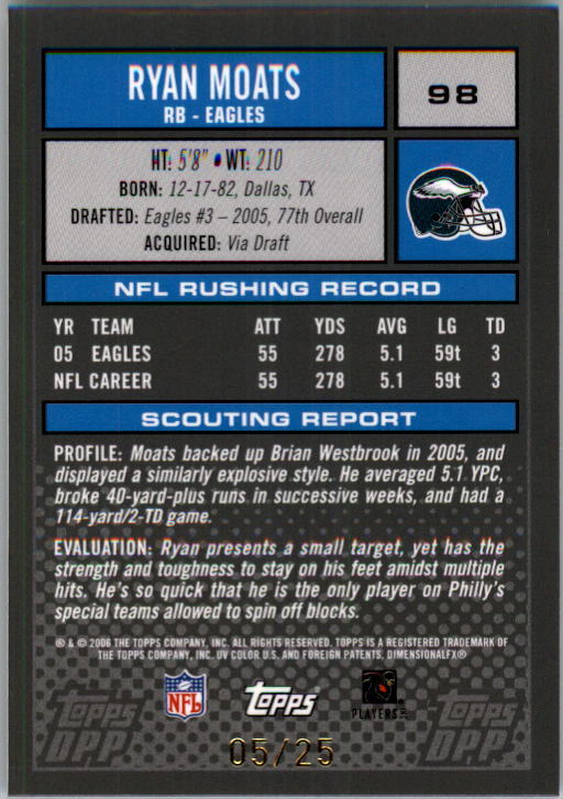 2006 Topps Draft Picks and Prospects Chrome Gold Eagles Card #98 Ryan ...