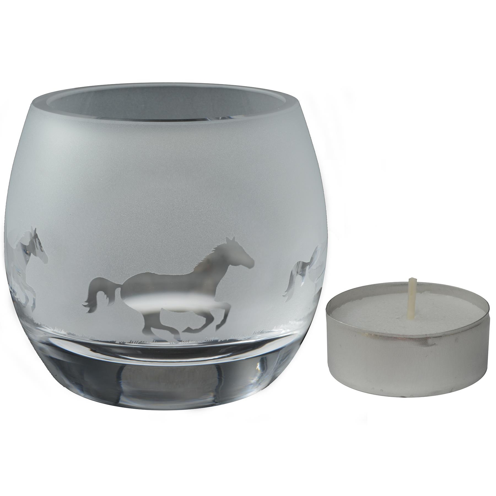 Glass Tealight Holder Galloping Horse Sandblast Candle Ornament Gift ...