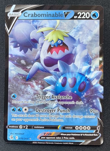 Crabominable V 076/264 Fusion Strike Ultra Rare Holo Pokemon TCG Card ...