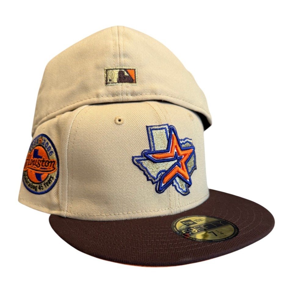New Era Houston Astros 59FIFTY Fitted Hat Cap 45 Year Patch Khaki Size ...