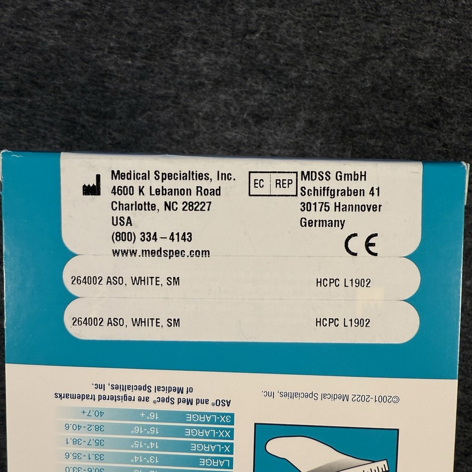 ASO MedSpec Ankle Stabilizer Brace Support Size Small White *EASY FIT ...