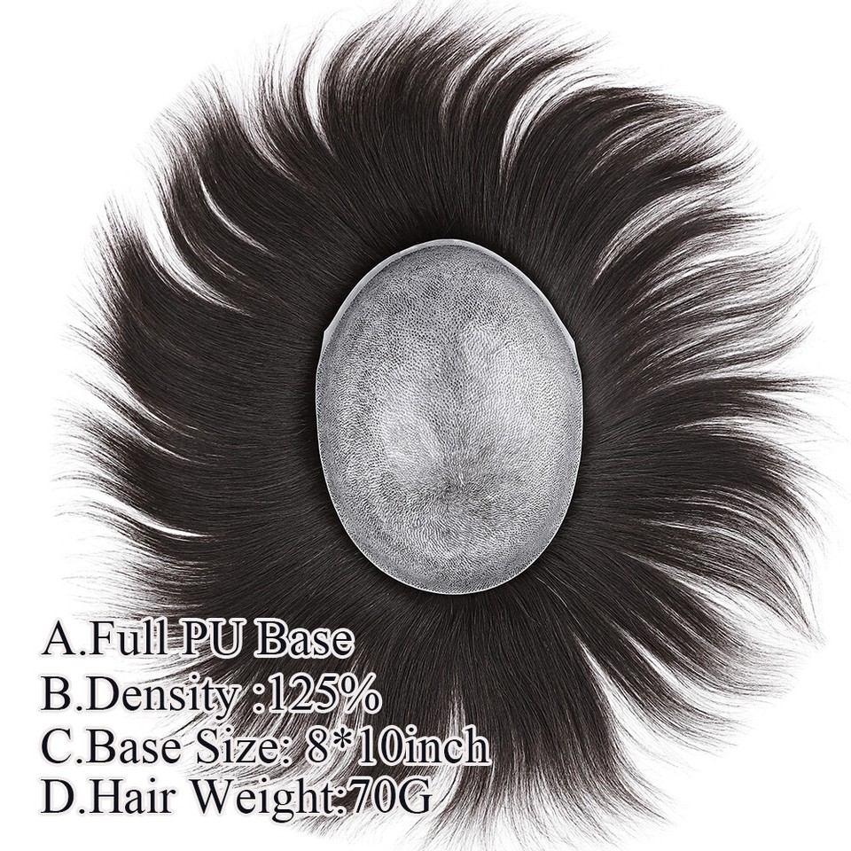 Natural Mens Real Remy Human Hair Replacement Thin Skin PU Toupees ...