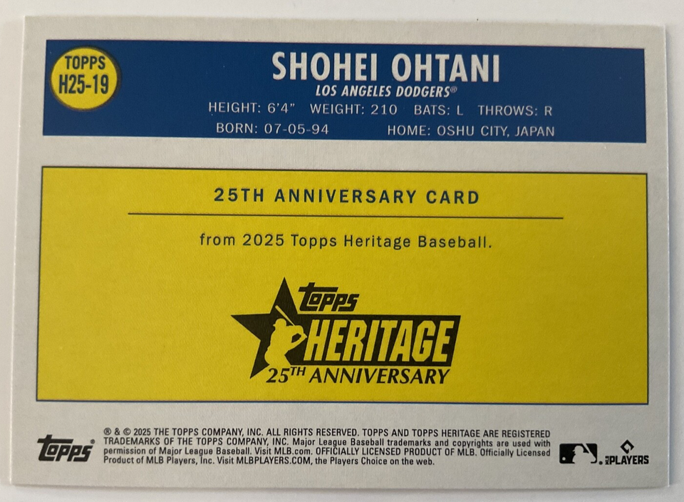 2025 TOPPS HERITAGE/SHOHEI OHTANI#H25-19/SILVER FOIL SP/LOS ANGELES ...