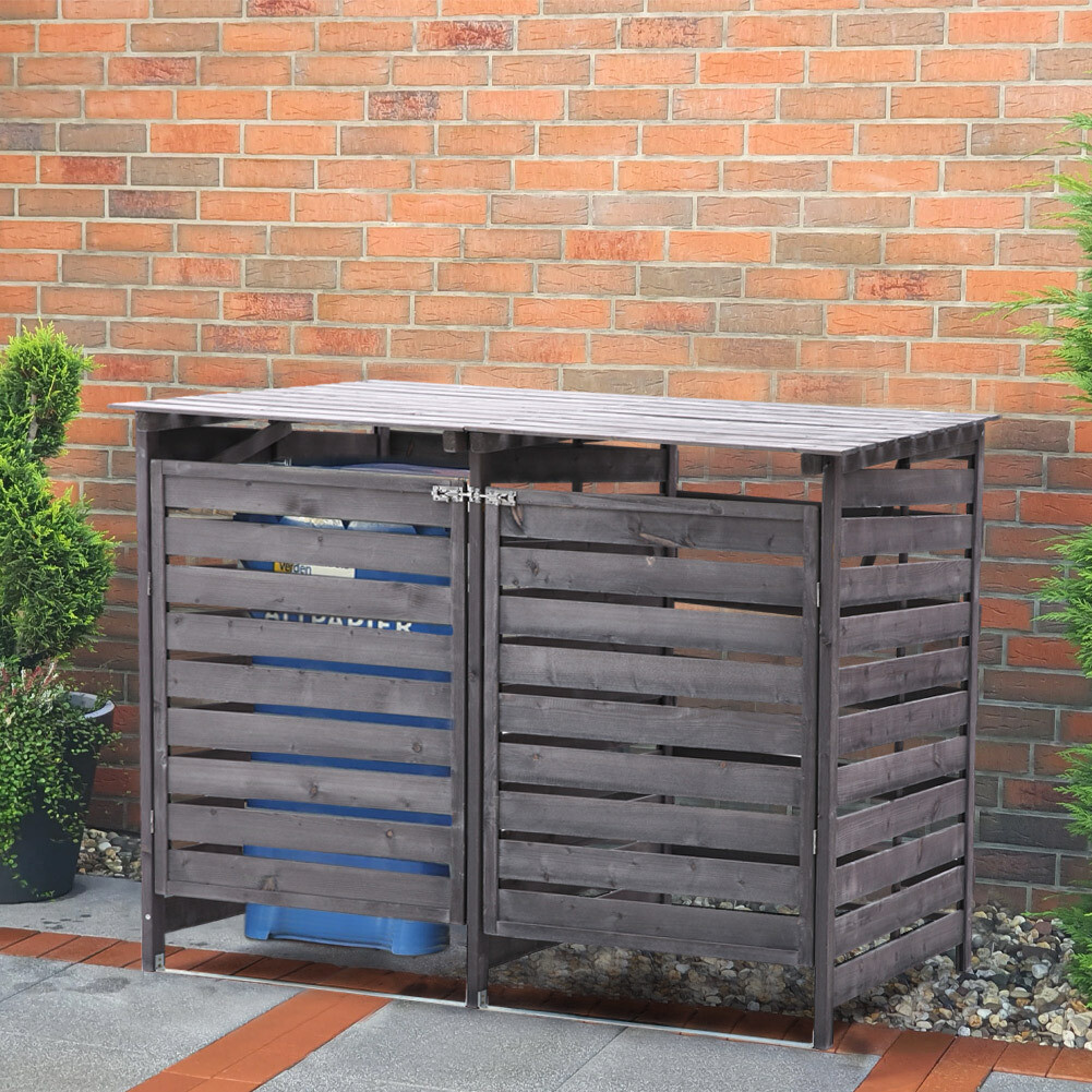 DOUBLE TRIPLE WHEELIE BIN STORE WOODEN STORAGE SHED DUSTBIN COVER ...