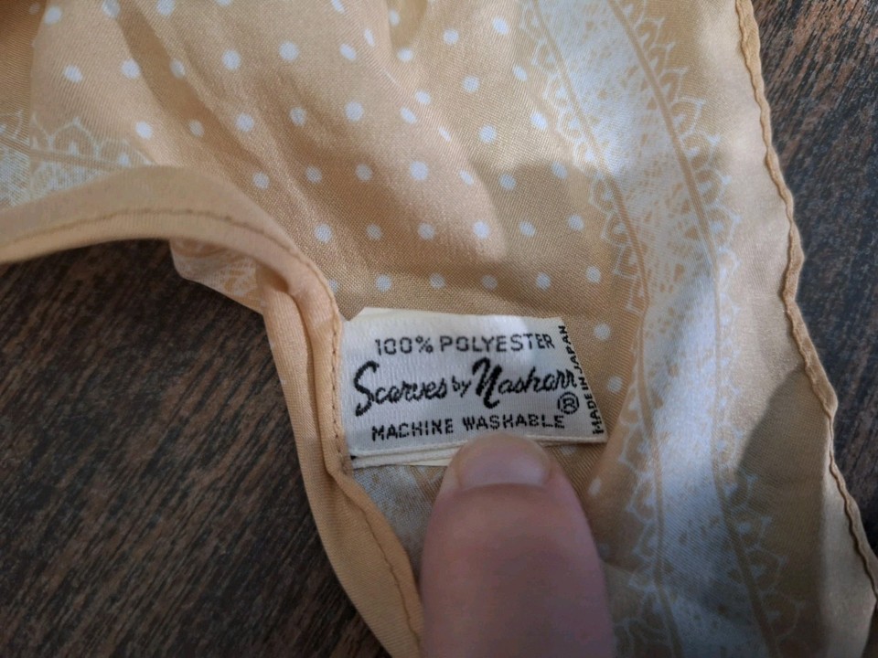 Vintage Scarves by Nasharr 9x64 Polyester Scarf Tan & White Pretty ...