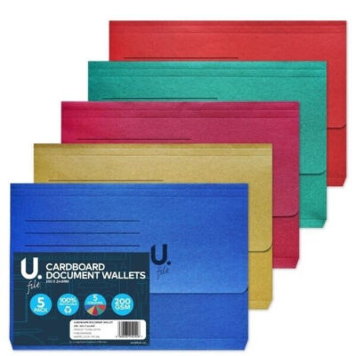 5 Cardboard Document Wallets Assorted Colour 200gsm Half Flap Filing ...
