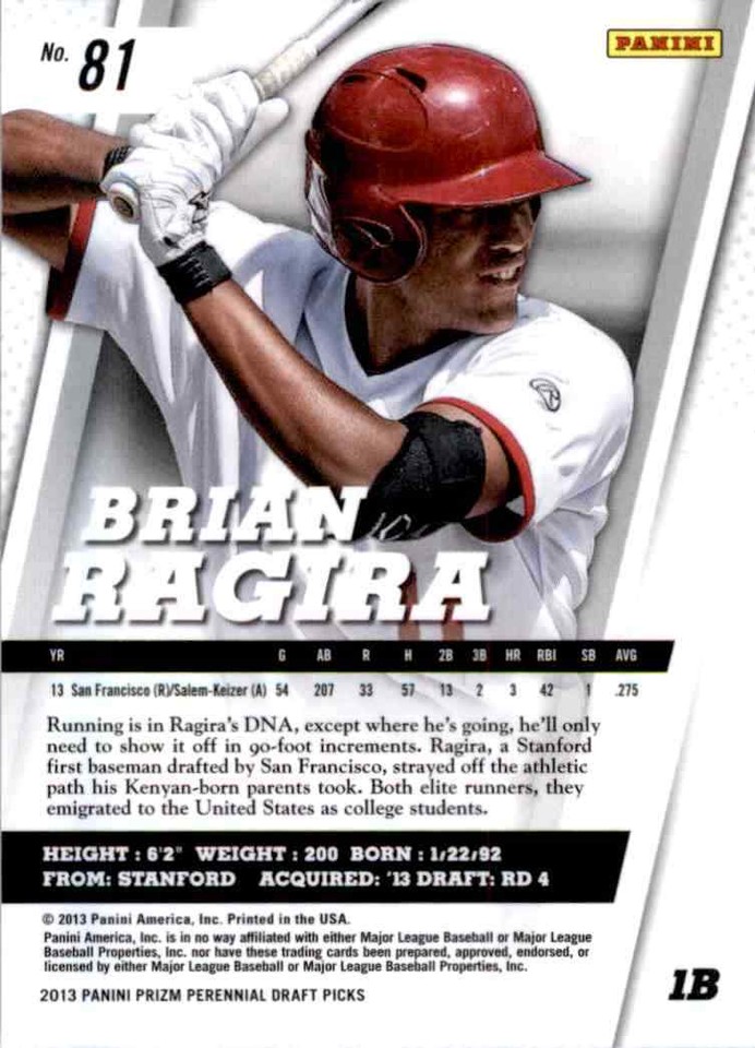 2013 Panini Prizm Perennial Draft Picks #81 Brian Ragira San Francisco ...