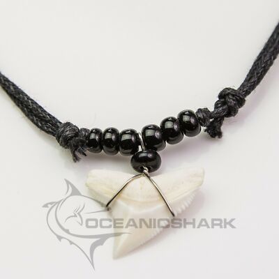 Bull shark tooth necklace black blown glass seed bead c72 | eBay Australia