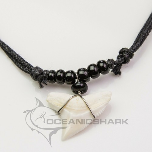 Bull shark tooth necklace black blown glass seed bead c72 | eBay Australia