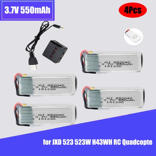 4x 3.7V 550mAh Lipo Battery With USB Charger for JXD 523 523W H43WH RC ...