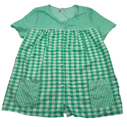 TOTI FASHION Women Large Vintage Green White Gingham Check Nightgown ...