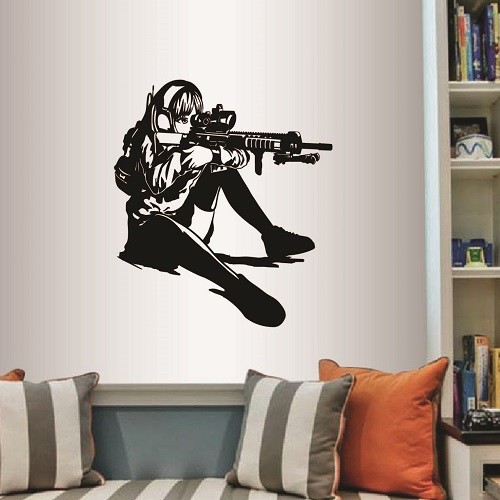 Vinyl Wall Decal Anime Manga Girl Aiming Gun Sniper Any Room Sticker ...