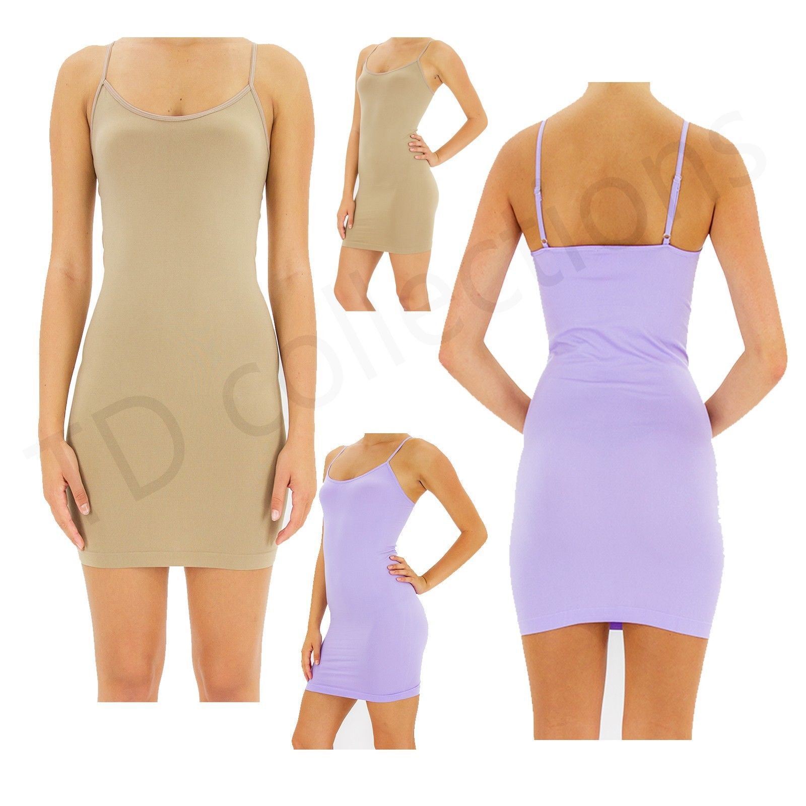Women's Seamless Extra Long Tunic Mini Dress Camisole Spaghetti ...