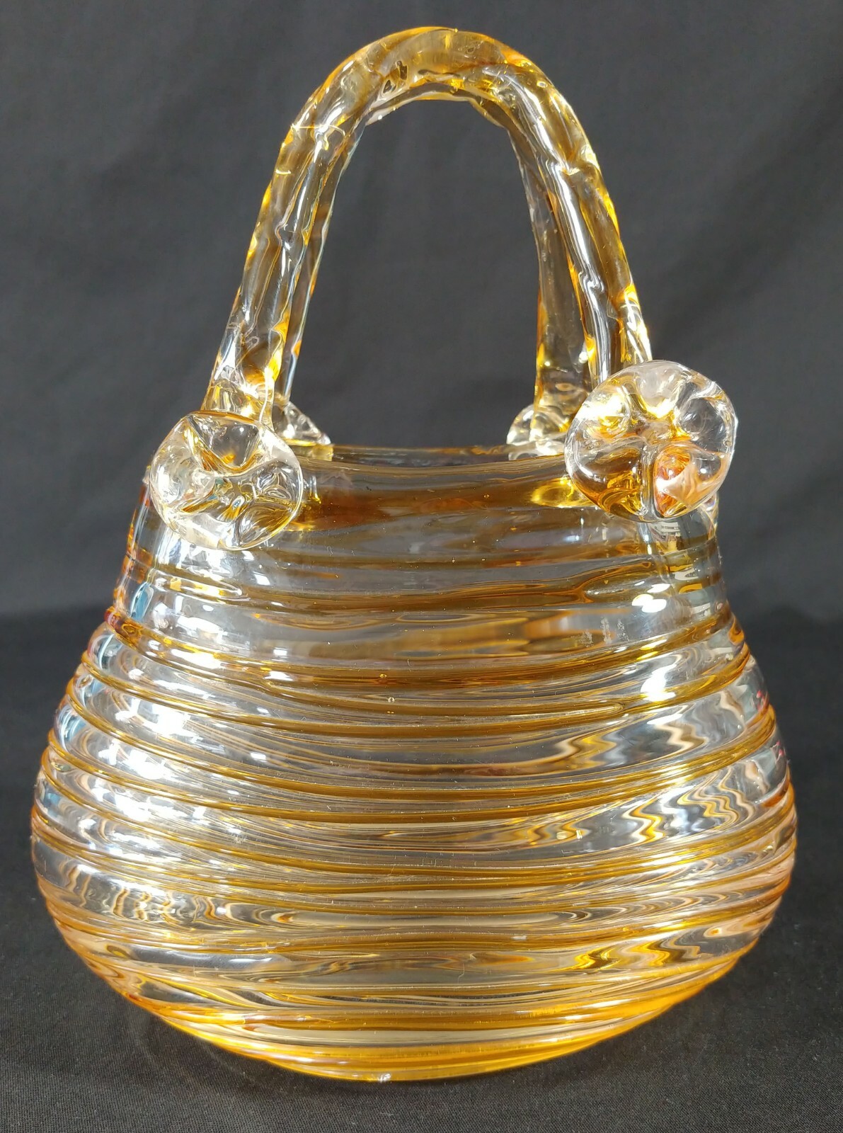 Murano Style Hand Blown Art Glass Handbag Purse Clear With Amber ...