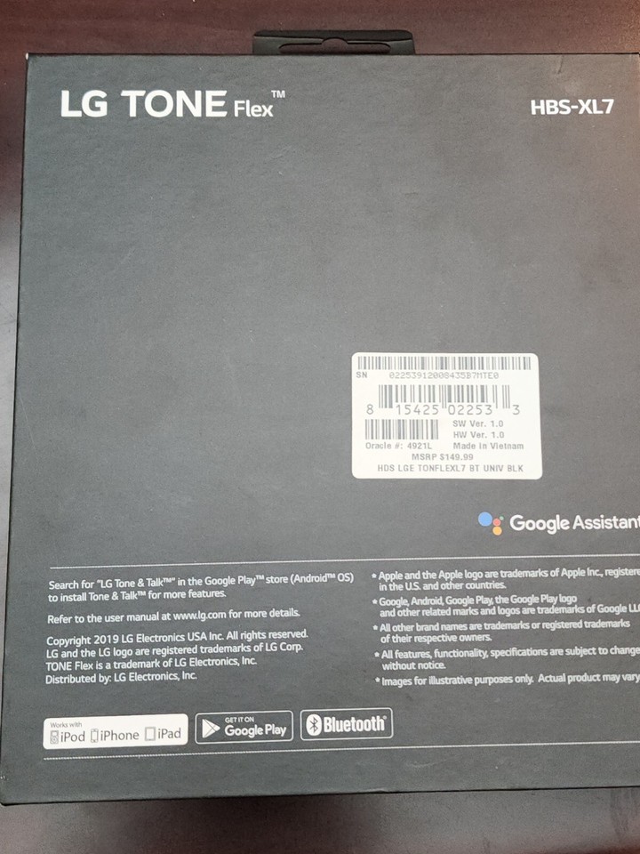 LG Tone Flex (HBS-XL7) Bluetooth Wireless Stereo Neckband Earbuds ...