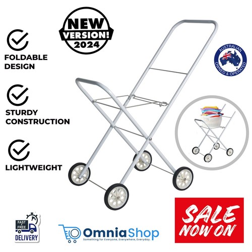 Laundry Trolley Deluxe Foldable Clothes Washing Basket Carrier Trolley ...