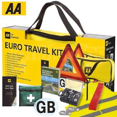 AA European Travel Kit Car Driving Emergency Warning Triangle Legal EU ...