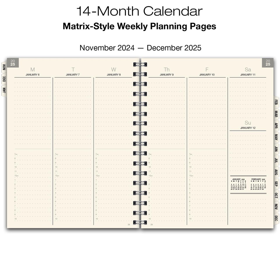 ESSENTIAL 2025 Monthly & Weekly Planner with Tabs, 7"x9": 14 Months ...