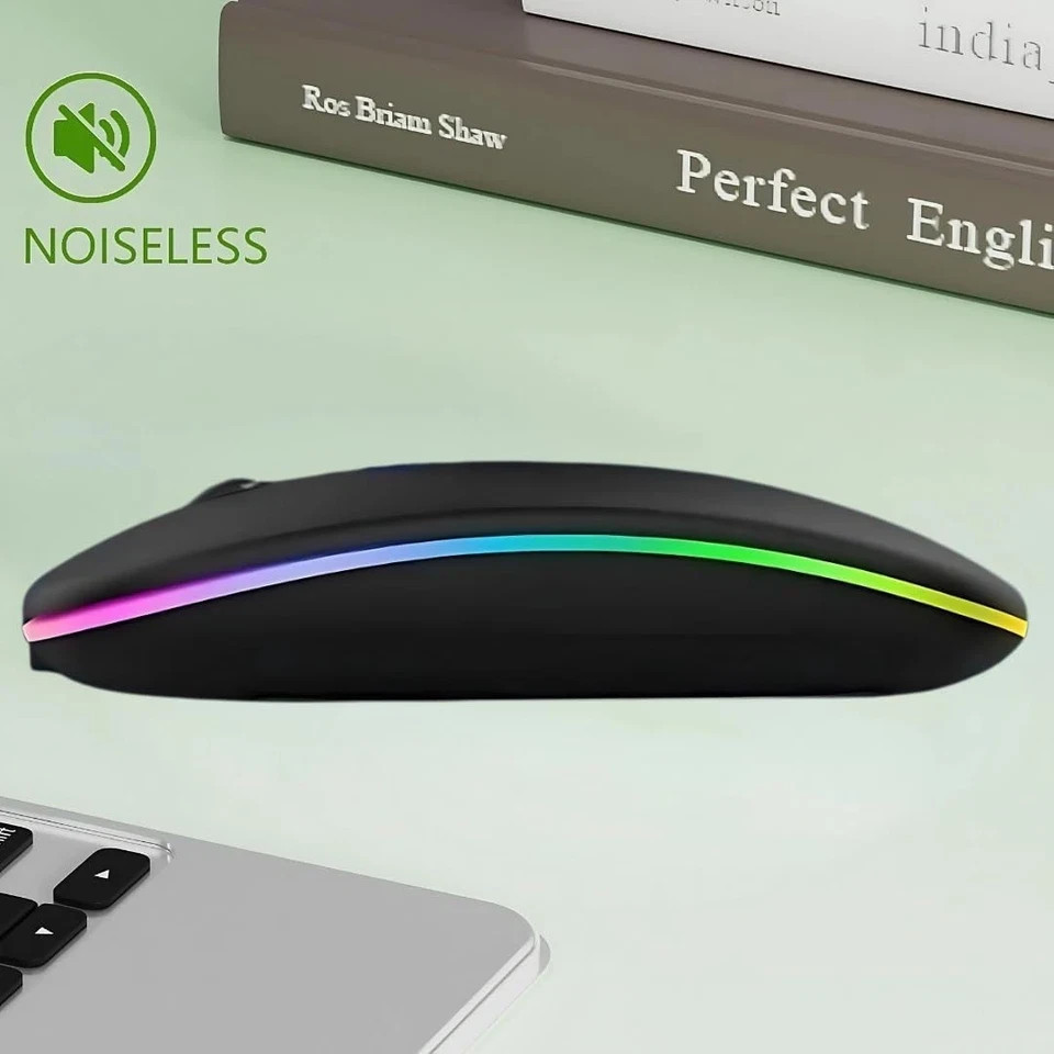 NEW RGB LED Wireless Mouse Rechargeable Optical Silent Mice USB For PC ...