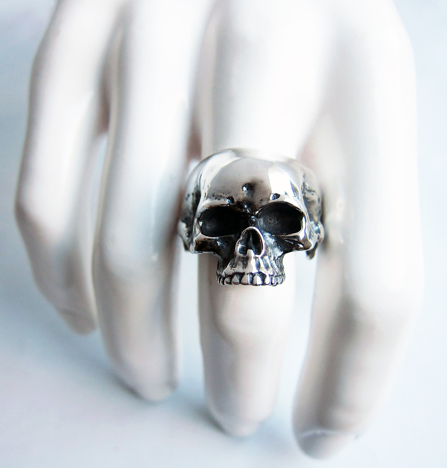 HEAVY HANDMADE SOLID .925 STERLING SILVER HUMAN SKULL CUSTOM RING TNM ...