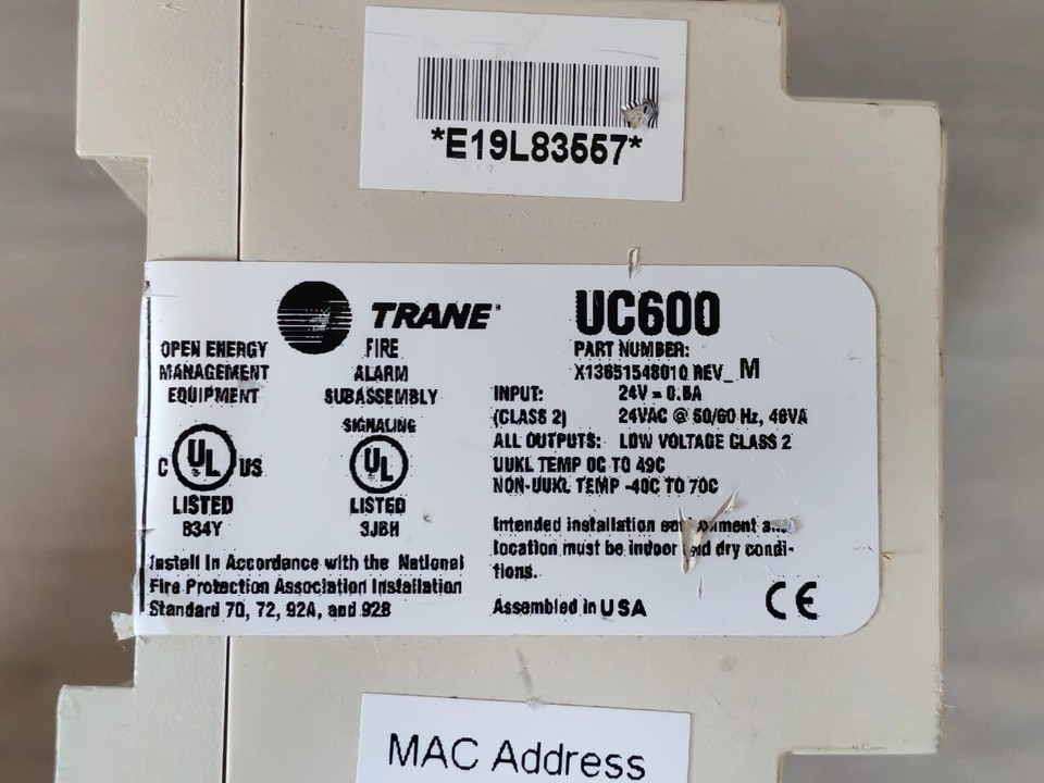 TRANE UC600 X13651548010 REV.M 24VAC 50/60Hz PROGRAMMABLE CONTROLLER | eBay