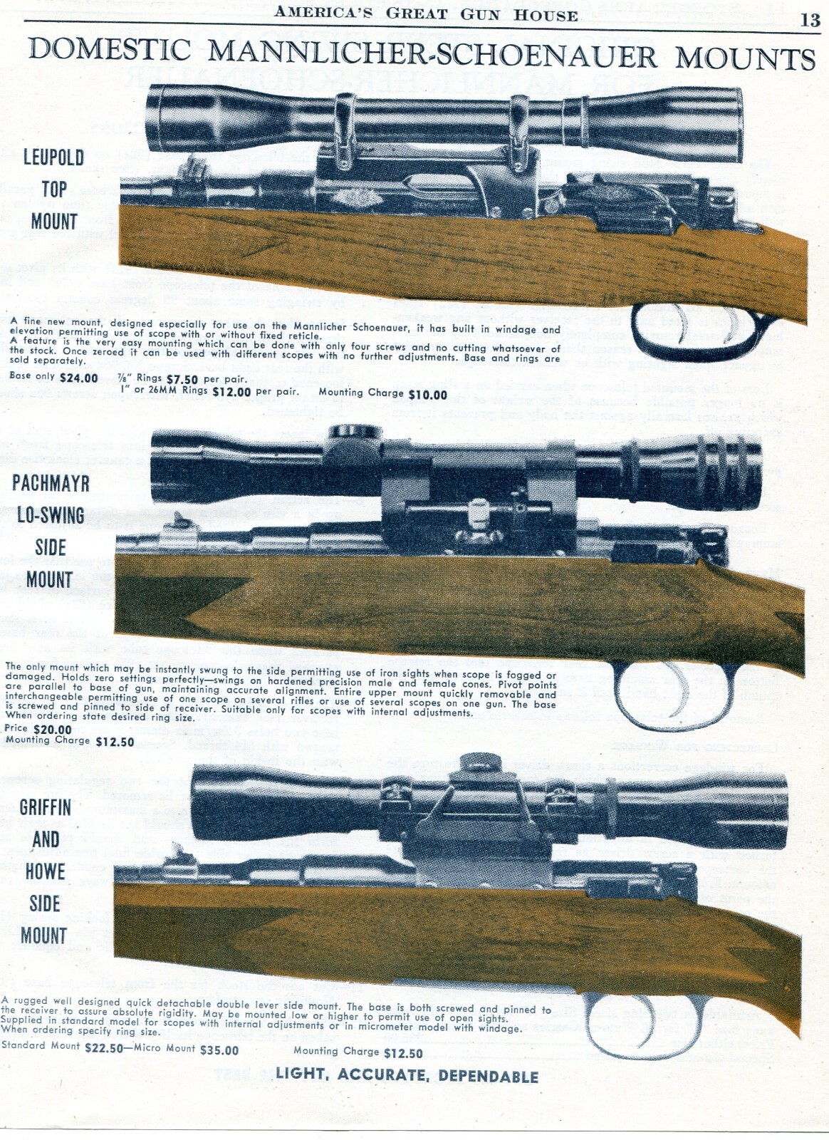 1954 Print Ad of Mannlicher Schoenauer Rifle Scope Mount Leupold ...