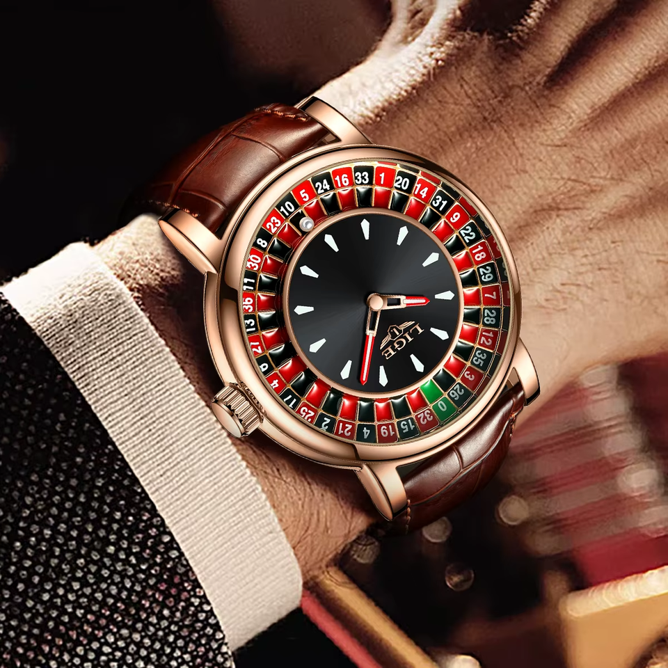Leather Men Watch Rotating Dial Las Vegas Roulette Desktop Theme Watch ...