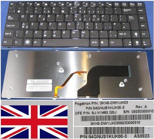 Keyboard qwerty UK ASUS U80 0KN0-DW1UK03 9J.N1M82.G0U 04GNS1KUK00-3 Blk ...