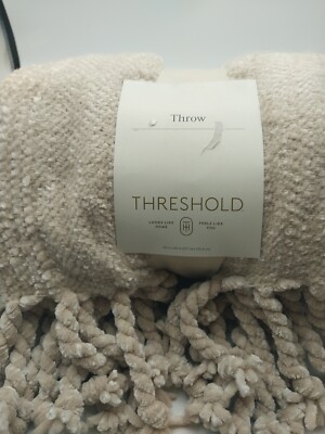 Threshold Throw Blanket 50in x 60in With Fringes Beige | eBay