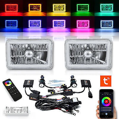 4X6" BLUETOOTH & RF Color Change SMD LED Halo Headlight 6K HID Light ...