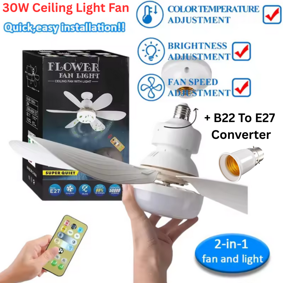 LED Ceiling Fan Light Edison Bayonet Socket Adapter Fitting With Remote ...