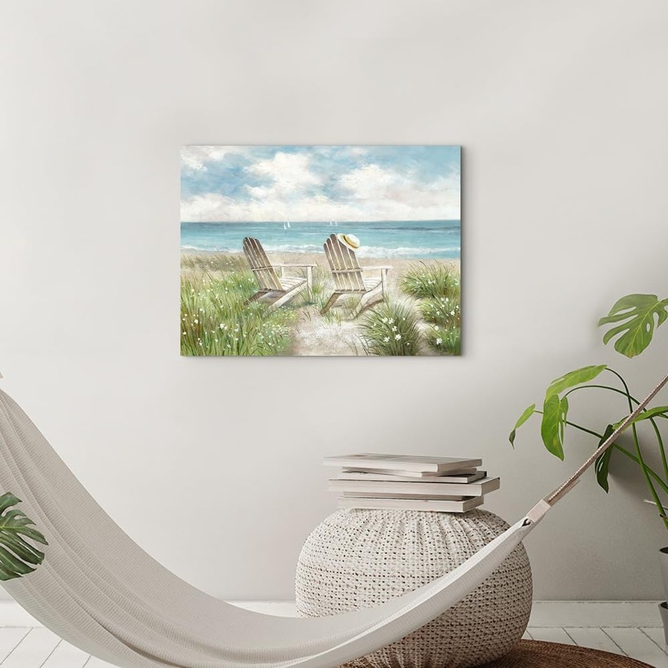 Coastal Canvas Wall Art Picture: Ocean Beach Chair Scene Painting Print ...