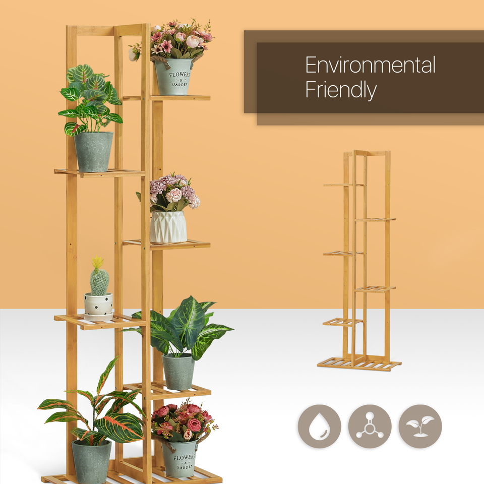 17" Bamboo [VERTICAL SHELVES] 6-Tier Plant Rack Natural Flower Pot ...