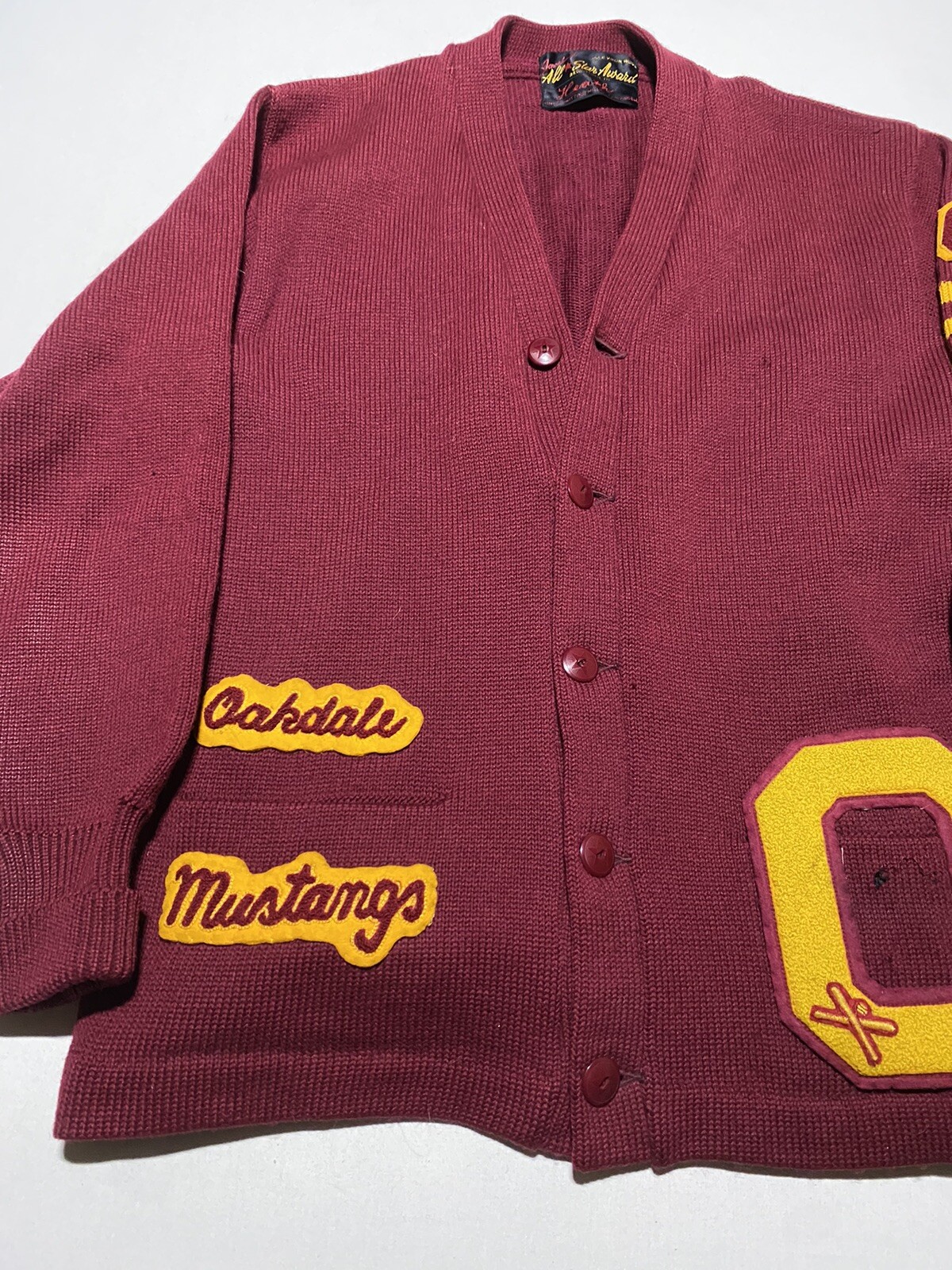 Vintage 60s Letterman Varsity Jacket Cardigan Maroon … - Gem