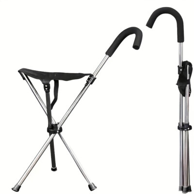 Portable Stainless Steel Cane Foldable Seat Adjustable Lightweight ...