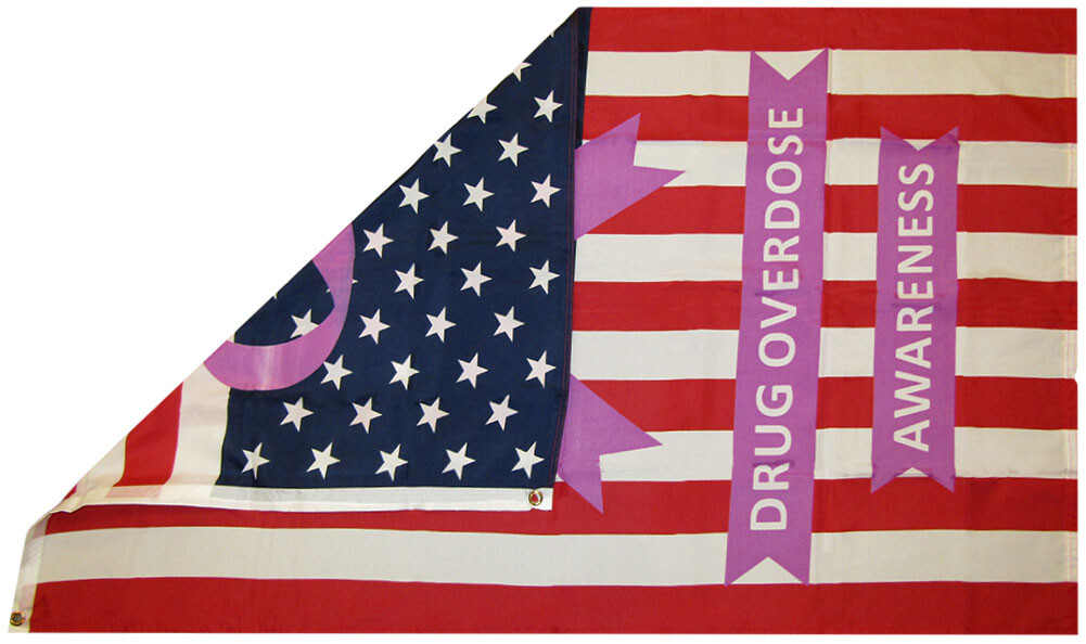 USA Purple Ribbon Drug Overdose Awareness 100D Woven Poly Nylon 3x5 3 ...