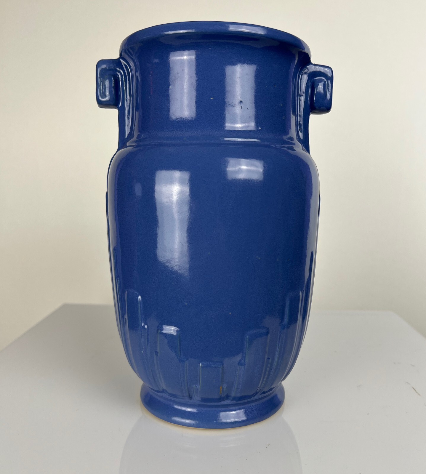 Vintage Blue Pottery Vase Art Deco Streamline Effect | eBay