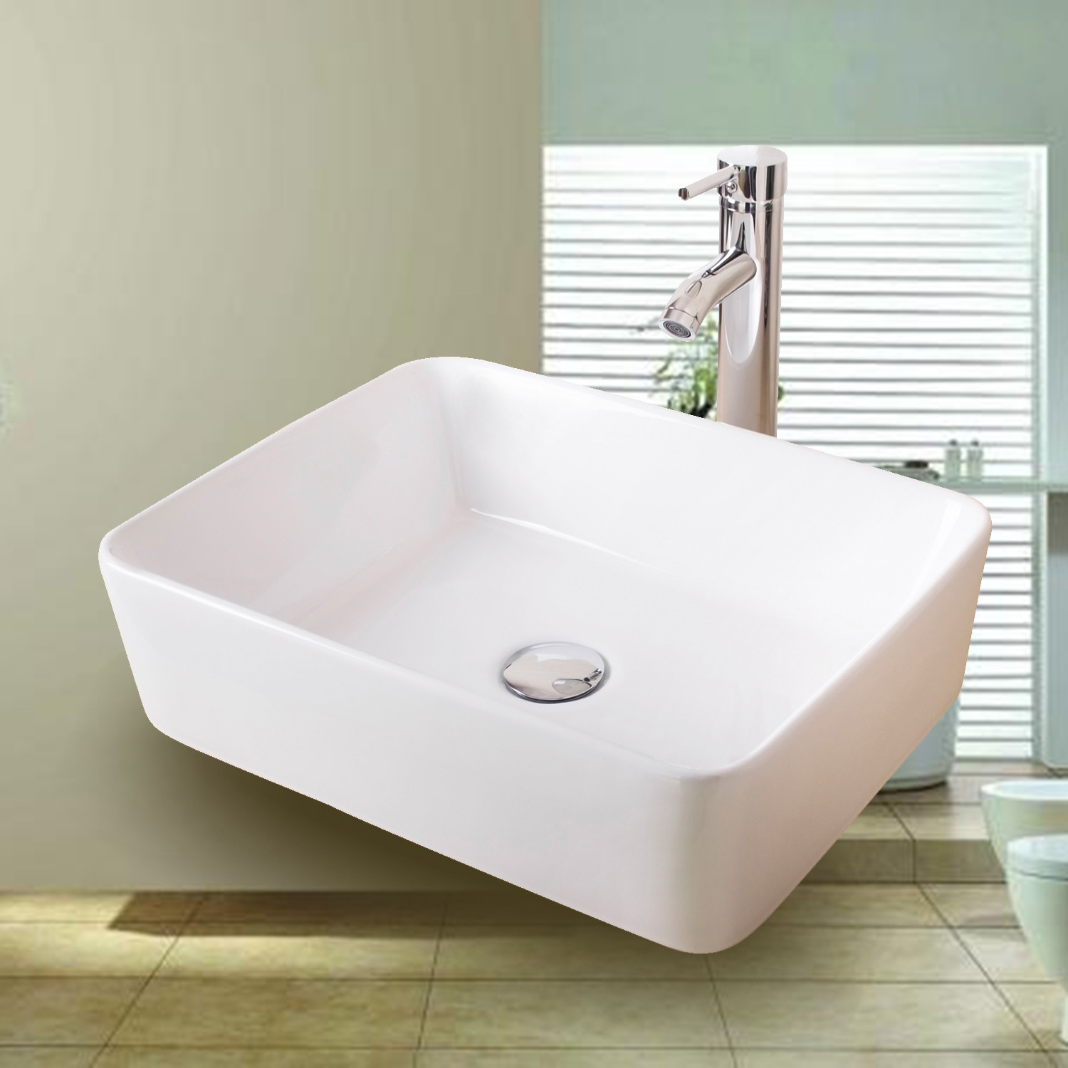 Bathroom Ceramic Vessel Sink Basin Bowl Porcelain Bath With Faucet ...