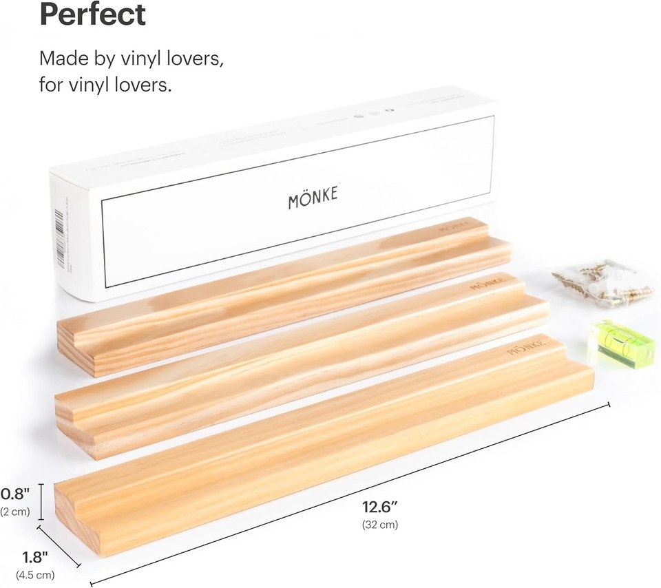 Vinyl Record Wall Mount 3 Solid Wood Shelves LP Display Ledges Pine ...